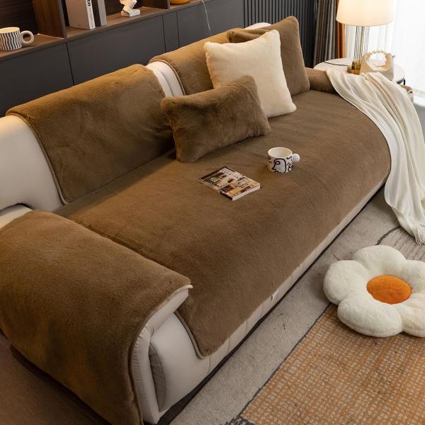 商品名: vctops 高級フェイクファー 厚手 暖かい カウチ ソファカバー スーパーソフト ミンキー ファジー セクション カウチ カバー ふわふわ 滑り止め ソファ スリップカバー 家具プロテクター (コーヒー 36インチx36インチ...