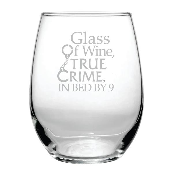 商品名:  Etchpress Glass of Wine, True Crime, In Bed by 9 (15 oz) Funny Stemless Wine Glass Gift - Detective Theme, Unsolve...