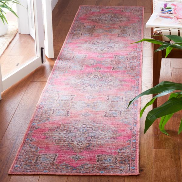 商品名:  SAFAVIEH Washable Rug Serapi Collection - 2' x 7' Runner, Pink &amp; Beige, Slip Resistant &amp; Easy to Clean, Id...