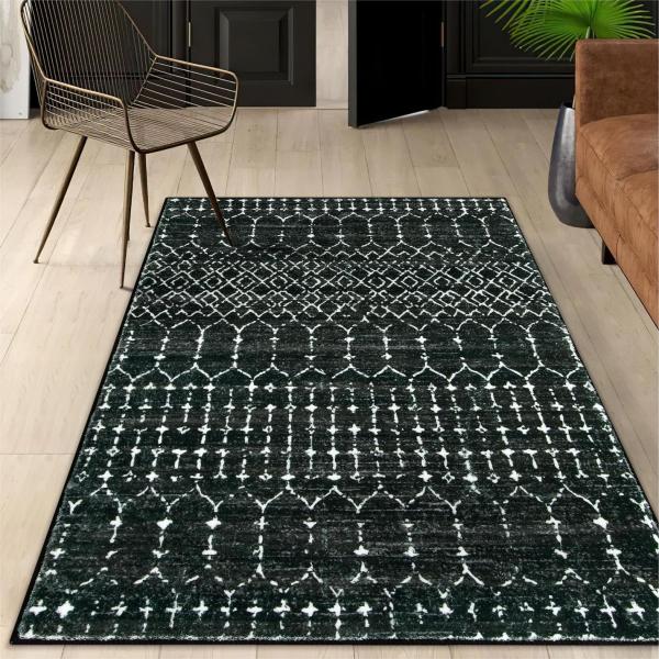 商品名:  Lahome Moroccan Black Rug for Bedroom Washable Area Rugs 4x6 Non-Slip Ultra-Thin Living Room Carpet Stain Resistan...