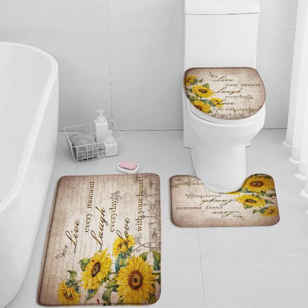 商品名:  3 Pieces Set Fall Autumn Sunflower Bath Mat Inspirational Quote Motivational Word Yellow Flower Butterfly Vintage ...