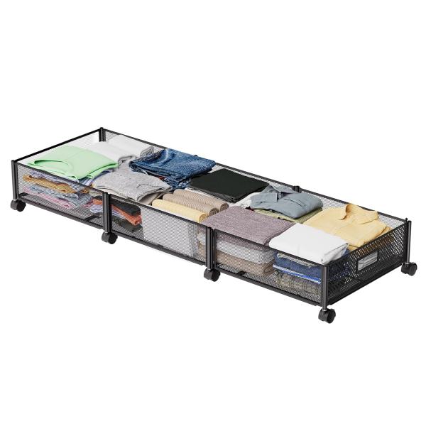 商品名: 長さ47.2インチ ベッド下収納 57.6L 大容量 ベッド下収納 キャスター付き 工具不要 ベッド下ストレージコンテナ アップグレード折りたたみ式ベッド下収納 靴/衣類/毛布用 (1パック) Nonkky 47.2'' Long...