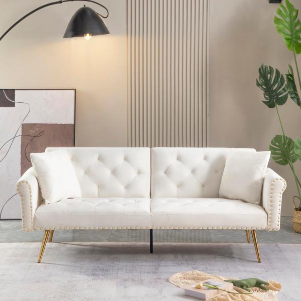 商品名:  Anwickhomk Modern Velvet 2 in 1 Sofa Bed Futon,Convertible Folding Sleeper Couch Bed with 2 Pillows &amp; Golden M...