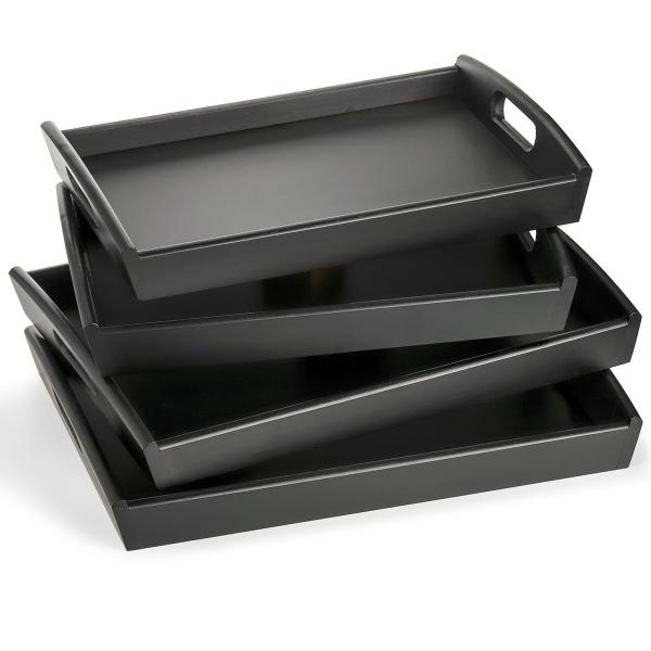 商品名: Peohud 4 Pack Bamboo Serving Tray, Kitchen Food Tray with Handles, Wooden Trays for Eating, Breakfast, Dinner, Tea,...