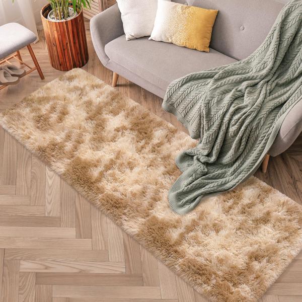 商品名:  TENNOLA 2x6 Soft Fluffy Beige Runner Rug for Bedroom Hallway, Plush Shag Rug Tan Carpet Non Slip Washable for Nurs...