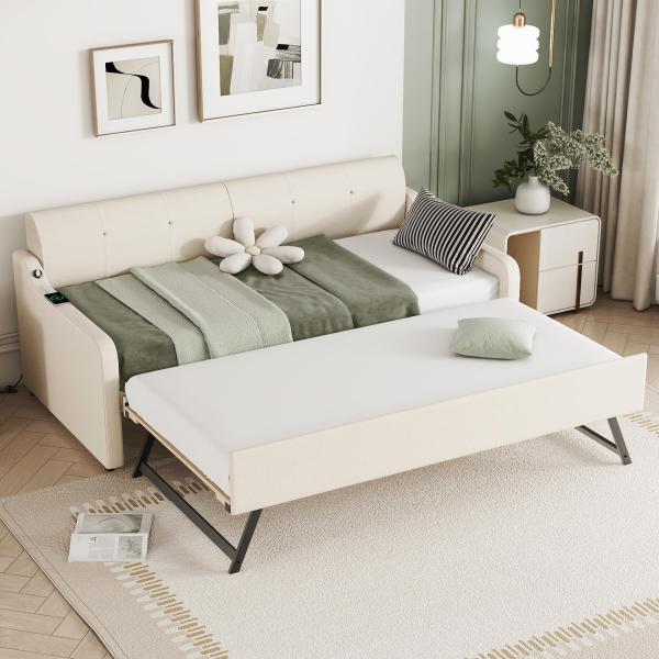 商品名:  Harper &amp; Bright Designs Twin Size Daybed with Trundle and USB Charging Design, Trundle can be Flat or Erected,...