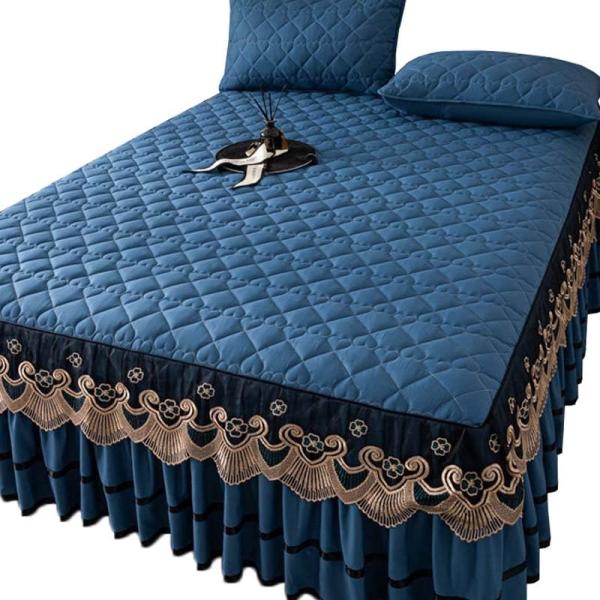 商品名:  3-Pieces Bed Skirt Queen/Full/King Size Velvet Quilted Bedspread Set with 2 Pillow Shams 18″Deep Dust Ruffle Drop ...