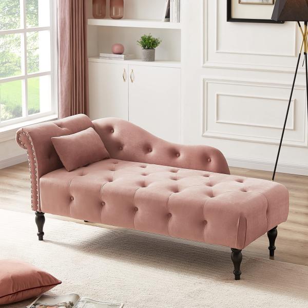 商品名:  Gustonhon 60" Modern Velvet Chaise Lounge Indoor,Upholstered Lounge Chair with Left Armrest and Lumbar Pillow, But...