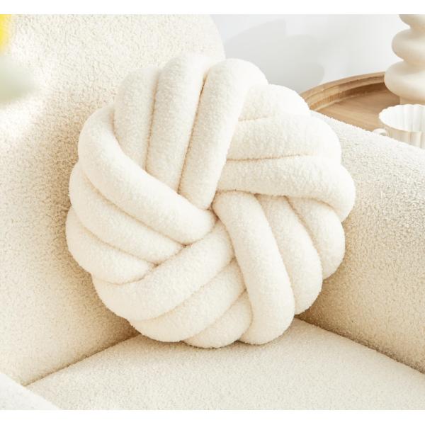 商品名: Vdoioe クリームホワイトノットピロー 13.7インチ ラウンドスローピロー ソフトプラッシュノットボールピロー ハンドメイド 結び目付き枕 モダン ホームデコレーション 結び目付き枕クッション ベッド/寝室/ソファ/ソファ用...