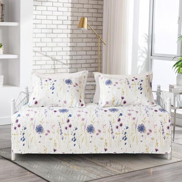 商品名: Jarson 3-Piece Floral Daybed Cover Set,Twin Patchwork Daybed Bedding Sets,Purple Green Floral Daybed Comforter for ...