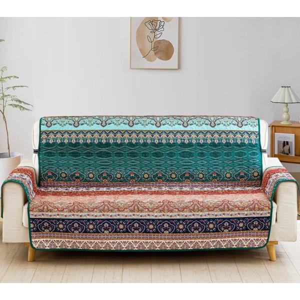 商品名: WONGS BEDDING ボーホーソファカバー ブラウンストライプ スリップカバー カウチカバー 滑り止めと伸縮性のあるストラップ付き ボヘミアン マイクロファイバー 洗濯可能 家具プロテクター 子供用 犬用 3人掛け (シッテ...