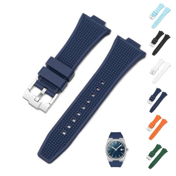 商品名: Tissot PRX Powermatic 80 40mm用 12mm ラバーバンド 交換用腕時計バンド バックル付き Tissot PRXシリーズ用 - 複数の色 (ブルー) 12mm Rubber Band For Tisso...