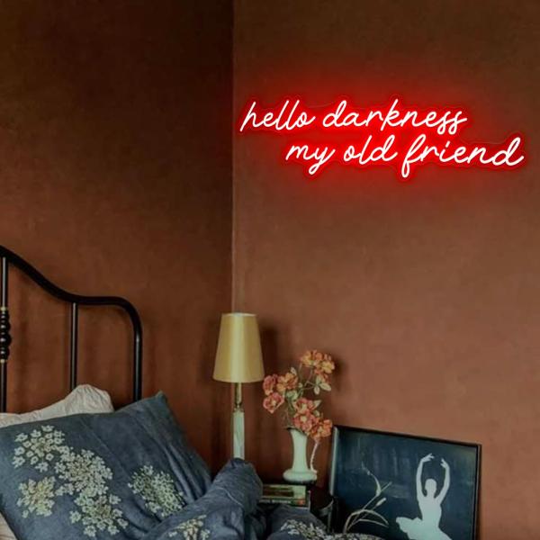 商品名: Hello Darkness My Old Friend ネオンサイン ベッドルーム ゴシック 美学、ゴスハロウィン装飾、ベッド上のゴス装飾、ゴス好きのティーン向けギフト - 30インチ レッド Hello Darkness My...