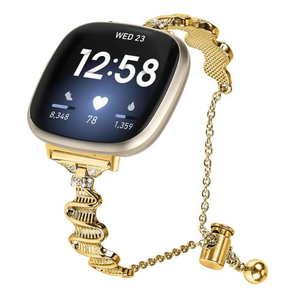 商品名: FitTurn キラキラダイヤモンドブレスレット Fitbit Versa 4/Sense 2/Sense/Versa 3スマートウォッチ対応 メタルクラッシーバンド ステンレススチールリストバンド 防水ストラップ 女性用 (ゴー...