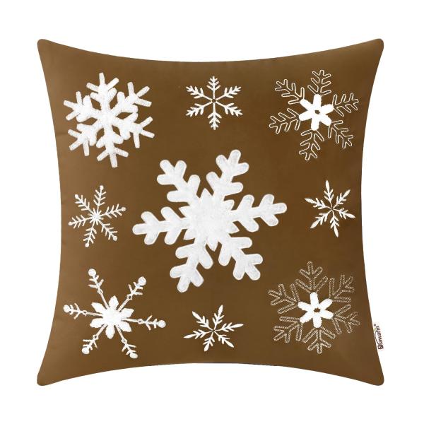 商品名: BRAWARM - Funda de almohada de Navidad de 20 x 20 pulgadas, funda de almohada bordada de copo de nieve caf〓, almoha...