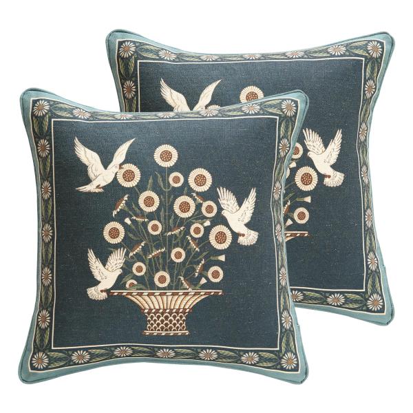 商品名: bilin gaier グリーンスローピローカバー2枚セット フレンチファームハウス 白い鳥と花の模様 リネン枕カバー、装飾正方形ピロークッションカバー ソファ/ベッドチェア用 18x18インチ bilin gaier Green...