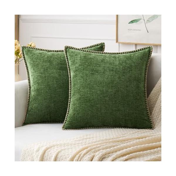 商品名: MIULEE カウチクッションカバー 20x20インチ モスグリーン ファームハウス 装飾クッションカバー ステッチエッジ ソフトシェニール 無地 染めクリスマス枕カバー ソファベッド/リビングルーム用 MIULEE Pack o...