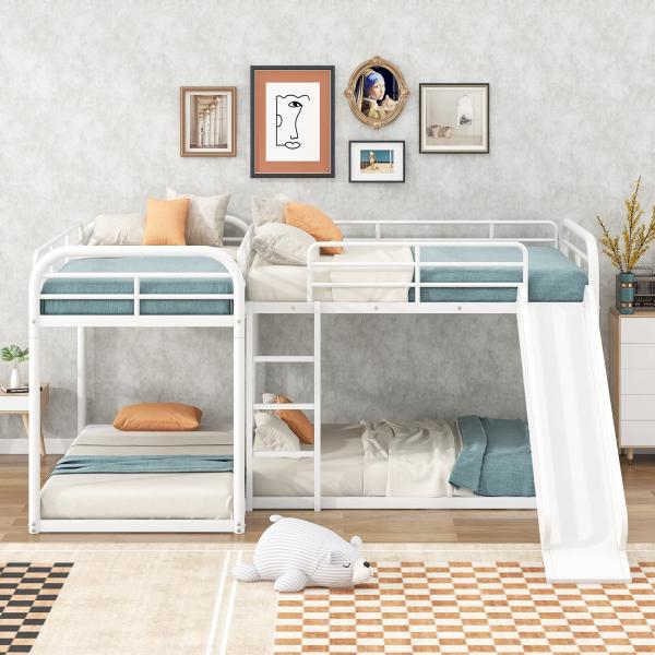 商品名:  Bellemave L Shaped Metal Bunk Bed for 4, Quad Bunk Bed with Slide, Heavy-Duty Metal Floor Bunk Bed Frame Full and ...