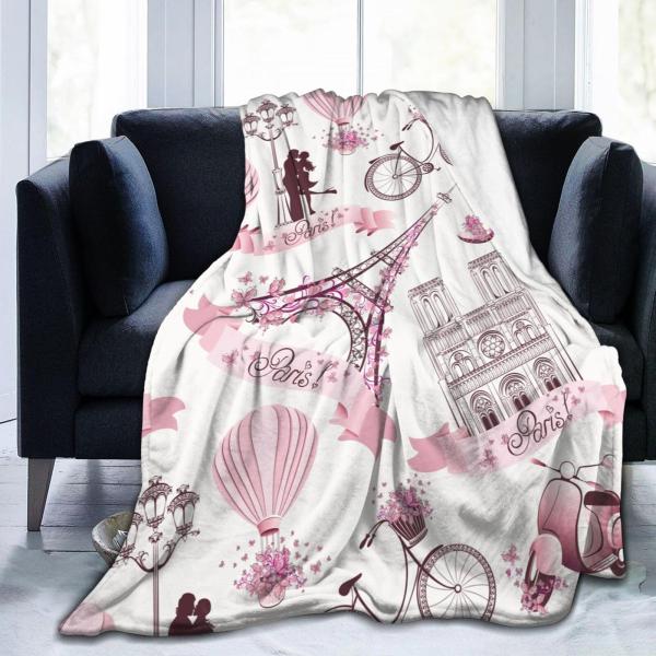 商品名:  Paris Romantic Pink Blanket, Soft Blankets Flannel Bed Throw Cozy Lightweight Plush Gifts for Women Girls Sofa Cou...