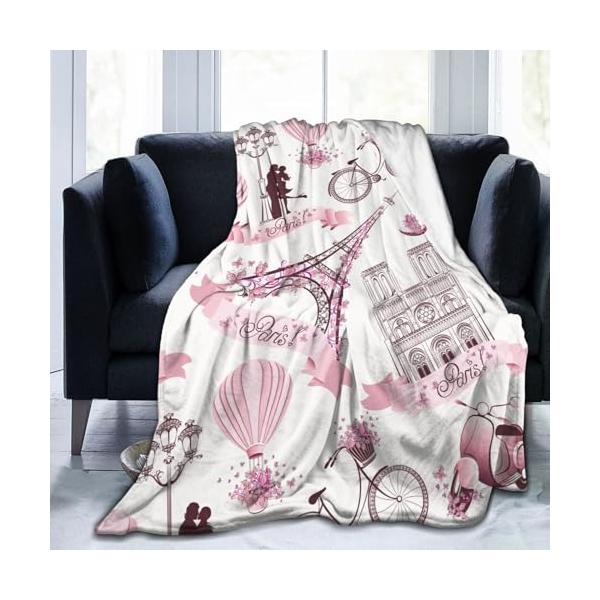 商品名: パリ ロマンチック ピンク ブランケット、ソフトブランケット フランネル ベッドスロー 快適 軽量 フラシ天 ギフト 女性 男性 男の子 女の子 ソファ カウチ ベッドルーム リビングルーム 暖かい オールシーズン 室内装飾 80...
