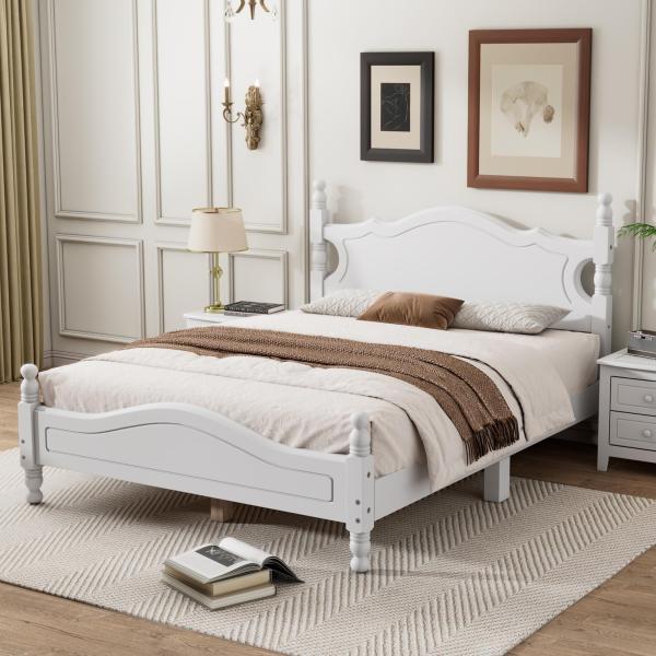 商品名:  Bellemave Full Size Platform Bed Retro Style Platform Bed Frame with Headboard Full Wood Bed Frame with Slat Suppo...