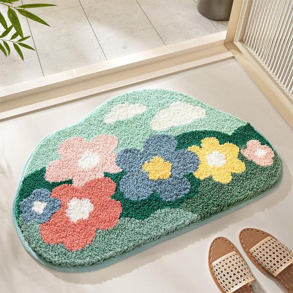 商品名: Loismood Flowers 超吸収性バスルームカーペット 滑り止め 厚手 マイクロファイバー バスマット 洗濯機洗い可能 バスタブ リビングルーム 寝室用 (18インチx27インチ グリーン) Loismood Flower...