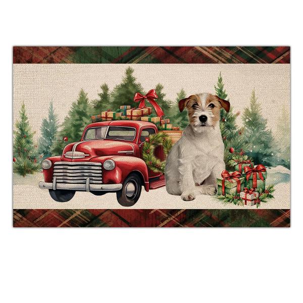 商品名:  Christmas Jack Russell Terrier with Red Car Mat to Dogs Lover Kitchen Carpet 16 x 24 Inch Entryway Doormats Gift f...
