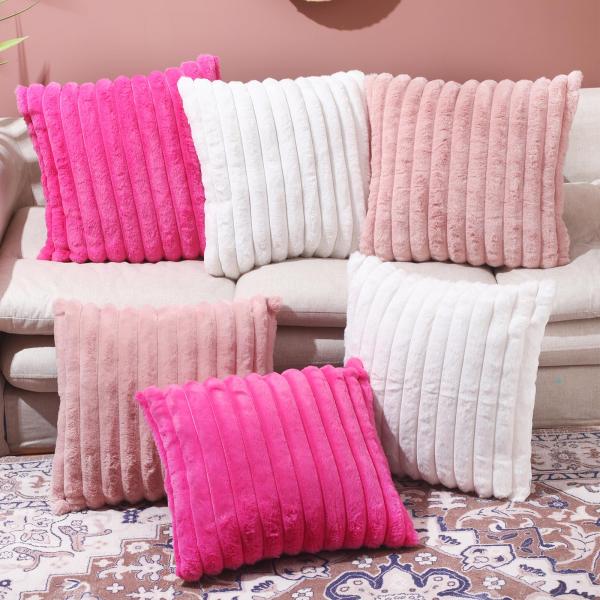 商品名:  Peryiter Set of 6 Valentine's Day Throw Pillow Cover Pink Hot Pink White Valentine Women Gift 18 x 18 Inch Faux Fu...