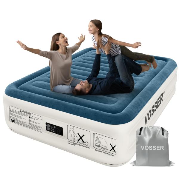 商品名:  VOSSER Queen Air Mattress with Built-in Pump,Fast &amp; Easy Inflation/Deflation Inflatable Mattress, Foldable Blo...