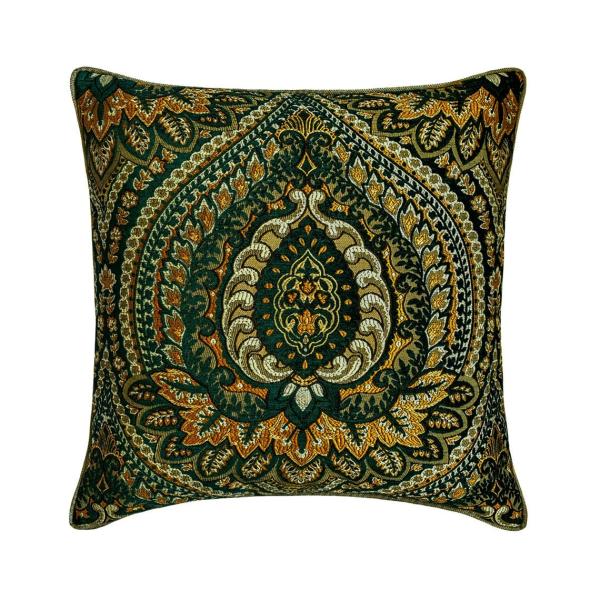 商品名: The HomeCentric 装飾 ダークグリーン＆マスタード クッションカバー, 60x60 cm ジャカード 枕 ダマスク織、タペストリー, クッションカバー付き, ダマスク織 枕, モダンな - Timeless Tapa...