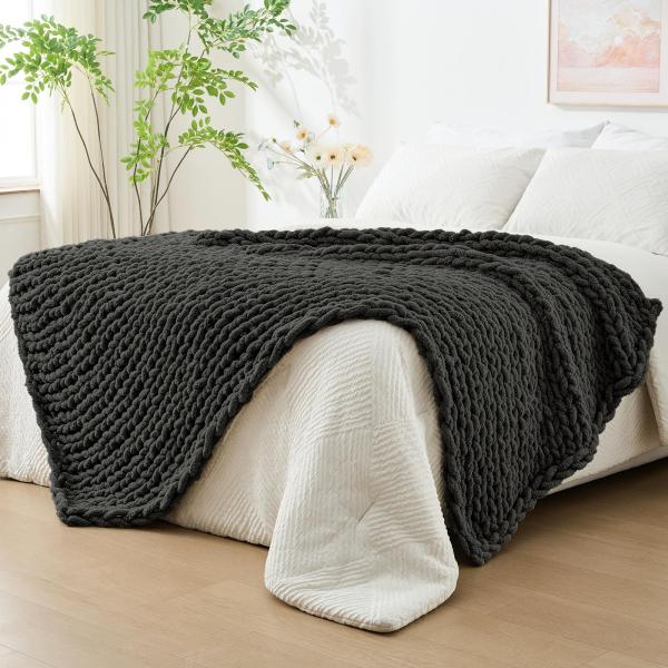 商品名: Bigacogo チャンキーニットブランケット ひざ掛け 60インチ x 80インチ、100%手編みシェニール織スローブランケット、ビッグソフト厚手糸ケーブルニットブランケット、大きなロープノットかぎ針編みスローブランケット、カウ...