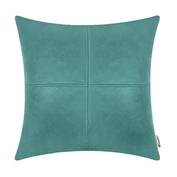 商品名: BRAWARM Kunstleder-Kissenbez〓ge, 40,6 x 40,6 cm, Blaugr〓n, handgen〓htes Leder, dekorativer Kissenbezug f〓r Couch, S...