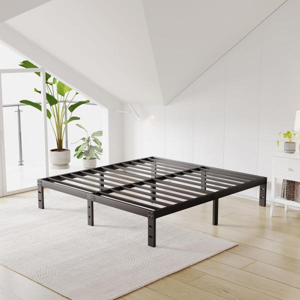 商品名: AGXI ロープロファイルベッドフレーム 10インチ キングベッドフレーム マットブラック 高耐久メタルベッドフレーム キング ボックススプリング不要 組み立て簡単 ノイズフリー 寝室に適した収納スペース付き AGXI 10 In...