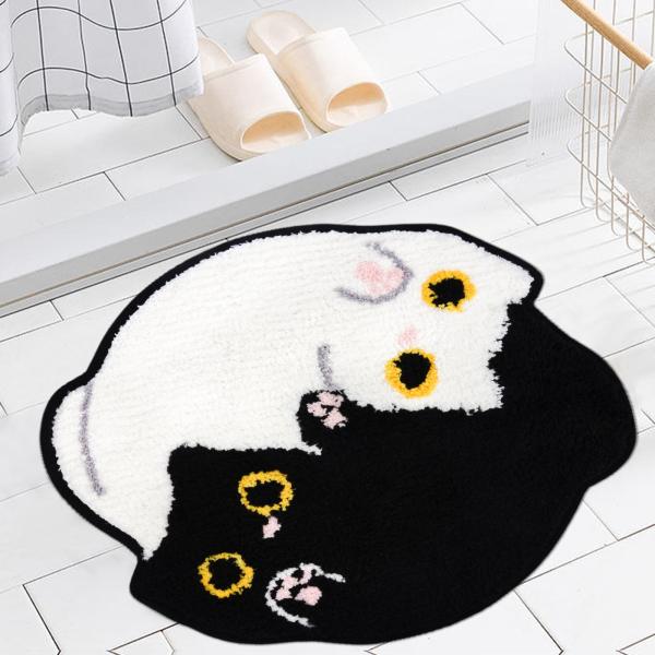 商品名: NIGOWAYS バスマット - 猫用バスマット (ブラック&amp;ホワイト キャットマット、20インチ x 22インチ) NIGOWAYS Cat Bath Rug - Cute Bath Mat,Soft and Fluff...