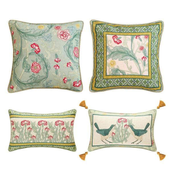 商品名: patdrea デザイナー クッションカバー 4枚セット フレンチヴィンテージ 素朴なリネン グリーンの花柄クッションカバー 装飾腰 正方形 枕カバー クッション ベッド リビングルーム アウトドア 車用 patdrea Desi...