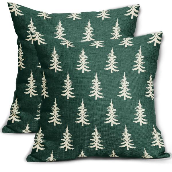 商品名: Aytipun クリスマスクッションカバー 18x18インチ 2枚セット フォレストグリーン クリスマスツリー 素朴なスタイル 冬のプリント 装飾 アウトドア枕カバー ホリデーデコレーション スロークッションケース カウチ/ソファ...