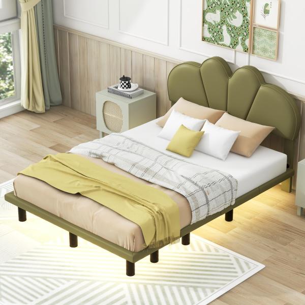 商品名:  Modern Full Size Upholstery Platform Bed with PU Leather Headboard and Support Legs, Premium Solid Wood Pine Bed F...