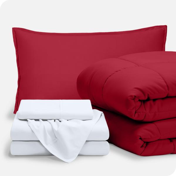 商品名:  Upluxius Red/White Bed-in-A-Bag 7 Piece Comforter &amp; Sheet Set Goose Down Alternative Ultra-Soft 600 TC 100% Co...