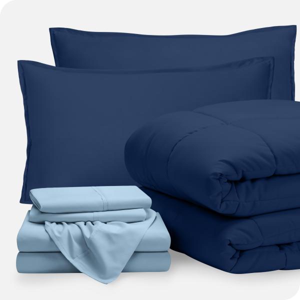 商品名:  Upluxius Dark Blue/Light Blue Bed-in-A-Bag 7 Piece Comforter &amp; Sheet Set Goose Down Alternative Ultra-Soft 600...
