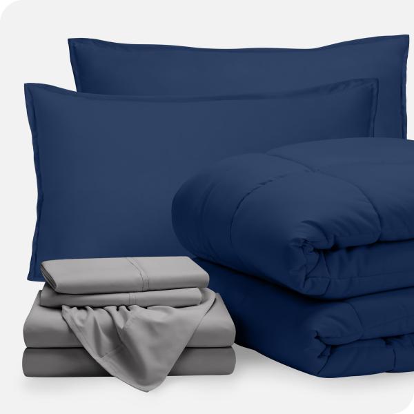 商品名:  Upluxius Dark Blue/Light Grey Bed-in-A-Bag 7 Piece Comforter &amp; Sheet Set Goose Down Alternative Ultra-Soft 600...