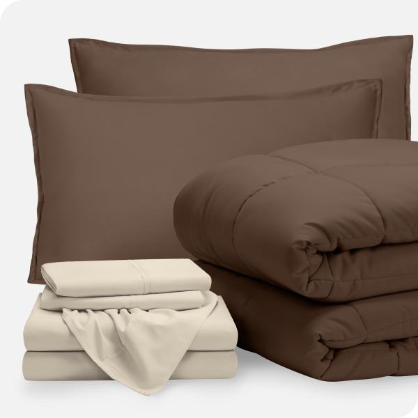 商品名:  Upluxius Cocoa/Sand Bed-in-A-Bag 7 Piece Comforter &amp; Sheet Set Goose Down Alternative Ultra-Soft 600 TC 100% C...