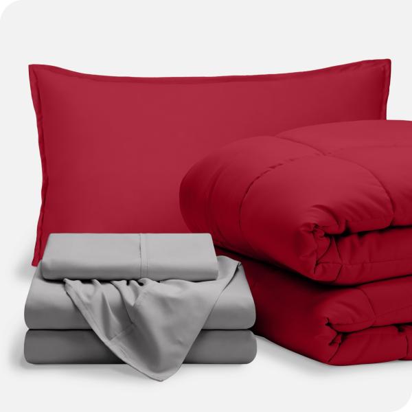 商品名:  Upluxius Red/Light Grey Bed-in-A-Bag 7 Piece Comforter &amp; Sheet Set Goose Down Alternative Ultra-Soft 600 TC 10...