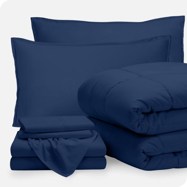 商品名:  Upluxius Dark Blue/Dark Blue Bed-in-A-Bag 8 Piece Comforter &amp; Sheet Set Goose Down Alternative Ultra-Soft 600 ...