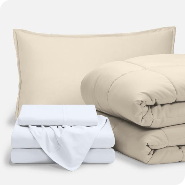 商品名:  Upluxius Sand/White Bed-in-A-Bag 7 Piece Comforter &amp; Sheet Set Goose Down Alternative Ultra-Soft 600 TC 100% C...