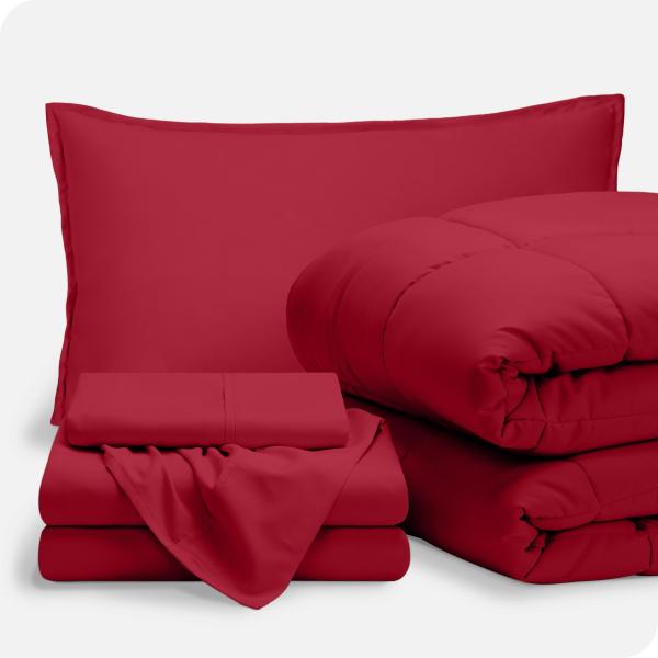商品名:  Upluxius Red/Red Bed-in-A-Bag 7 Piece Comforter &amp; Sheet Set Goose Down Alternative Ultra-Soft 600 TC 100% Cott...