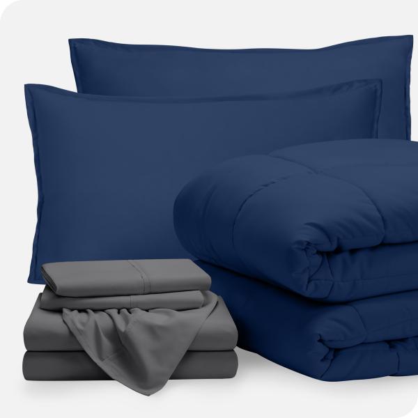 商品名:  Upluxius Dark Blue/Grey Bed-in-A-Bag 5 Piece Comforter &amp; Sheet Set Goose Down Alternative Ultra-Soft 600 TC 10...