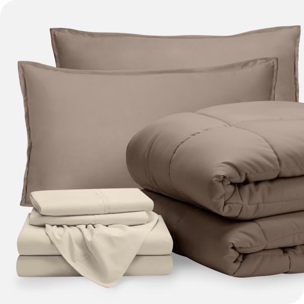 商品名:  Upluxius Taupe/Sand Bed-in-A-Bag 7 Piece Comforter &amp; Sheet Set Goose Down Alternative Ultra-Soft 600 TC 100% C...