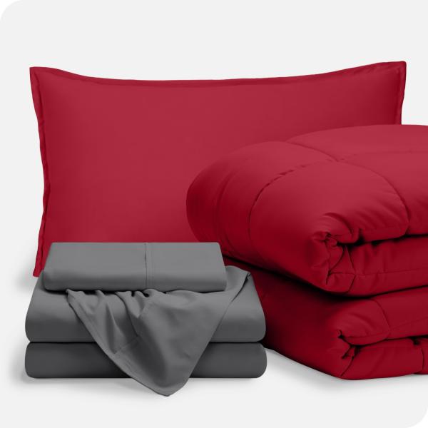 商品名:  Upluxius Red/Grey Bed-in-A-Bag 7 Piece Comforter &amp; Sheet Set Goose Down Alternative Ultra-Soft 600 TC 100% Cot...