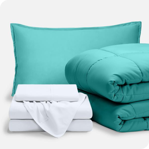 商品名:  Upluxius Turquoise/White Bed-in-A-Bag 7 Piece Comforter &amp; Sheet Set Goose Down Alternative Ultra-Soft 600 TC 1...