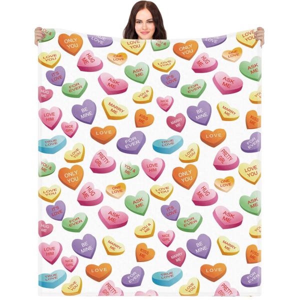 商品名: VitalCozy キャンディハートブランケット クリスマス バレンタインデー レディース ギフト カラフル ソフト 暖かい 旅行 スロー 会話ブランケット 50 x 60 ラブコレクション フラシ天 スロー カップル ベッド ソ...